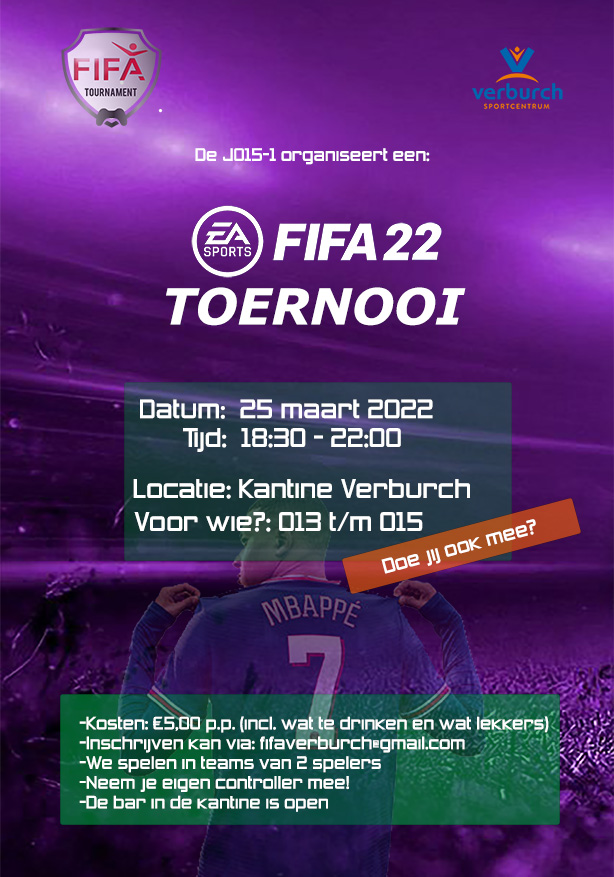 Vrijdag 25 maart FIFA toernooi op Verburch | V.V. Verburch